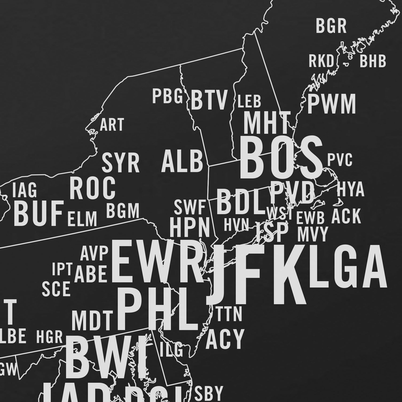 US Primary Airport Code Map Screen Print – NOMO Design