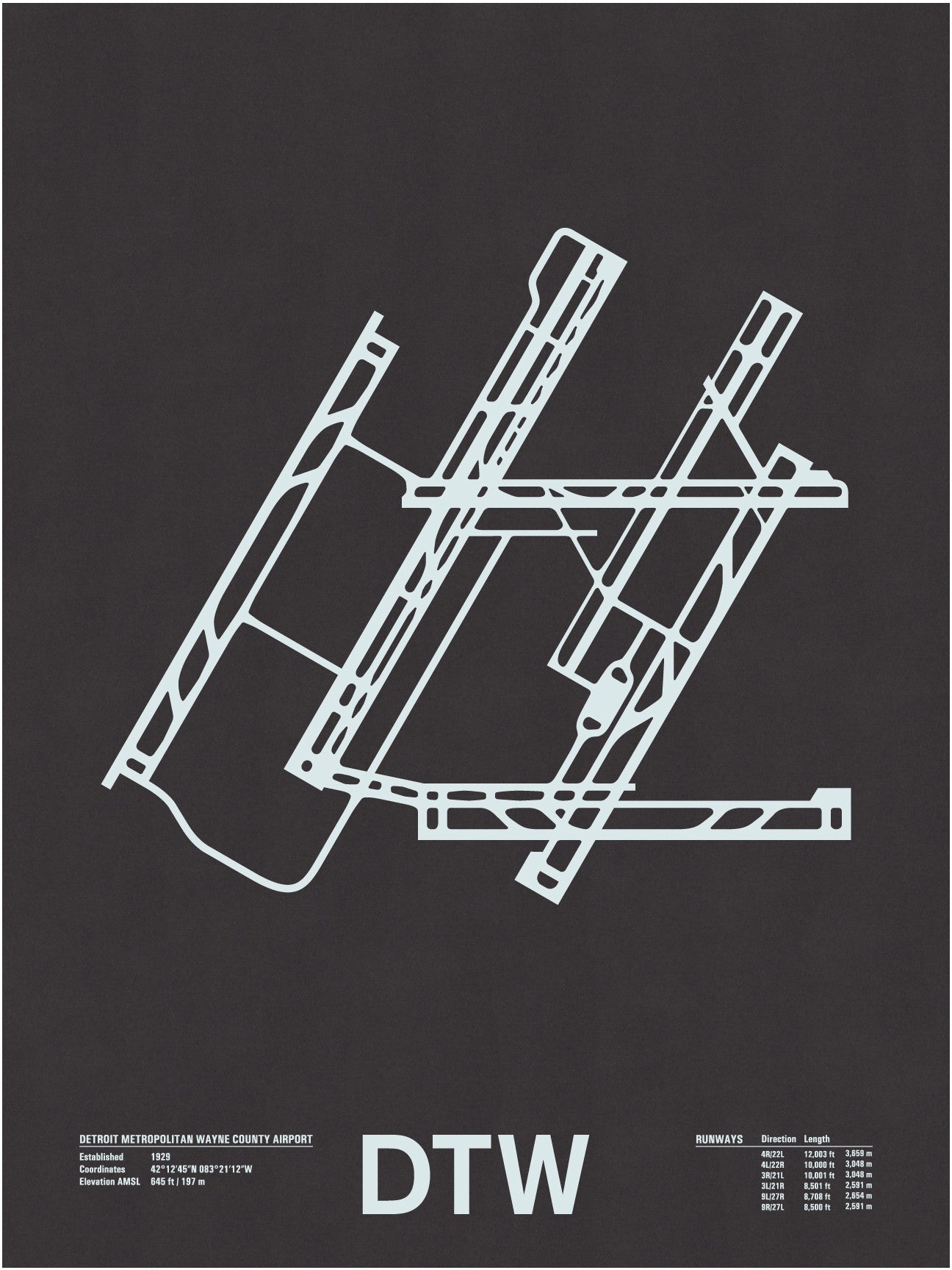 DTW: Detroit Metropolitan Wayne County Airport Screenprint – NOMO Design